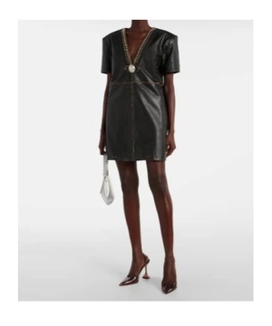AREA Studded Leather Shirt Dress