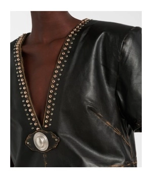 AREA Studded Leather Shirt Dress