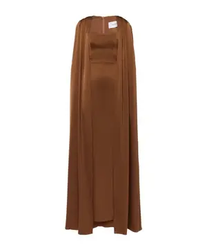 Alex Perry Caped Satin Gown - Brown