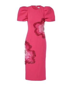 Rebecca Vallance Layana Puff-sleeve Embellished Midi Dress - Pink