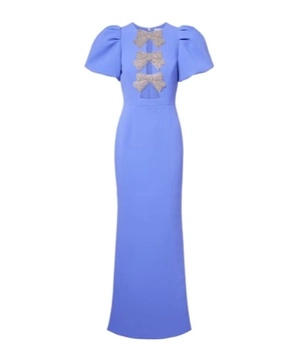 Rebecca Vallance Violetta Bow-detail Embellished Crêpe Gown - Blue