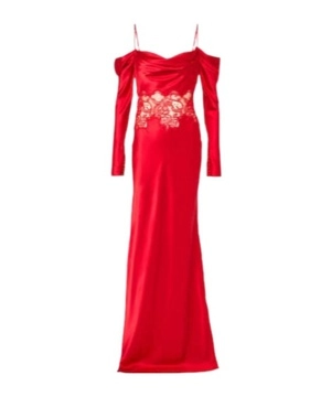 Rebecca Vallance Rubia Lace-trimmed Silk Satin Gown - Red