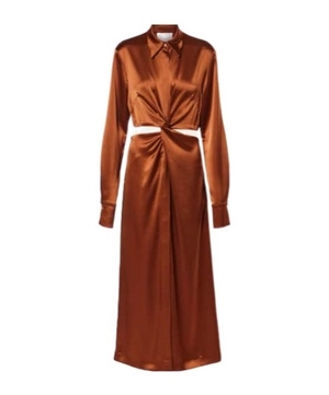 Galvan Hock Gathered Satin Midi Dress - Brown