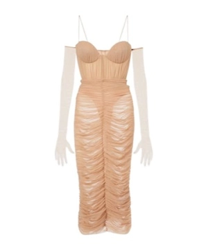 Alex Perry Sweetheart Ruched Mesh Midi Dress - Nude