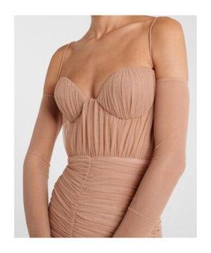 Alex Perry Sweetheart Ruched Mesh Midi Dress