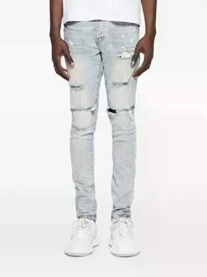 PURPLE BRAND Distressed Paint-splatter Slim Fit Jeans - Blue