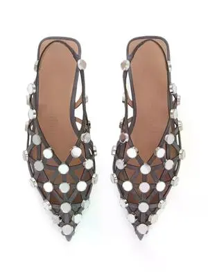 Attico Grid Mirror-embellished Suede Pumps - Grey