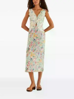 Farm Rio Renderia Butterfly-appliqué Floral-print Midi Dress - Blue