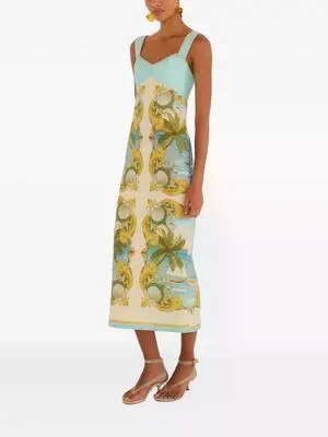 Farm Rio Royal Sea Tropical-print Sleeveless Midi Dress - Neutrals