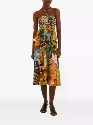 Farm Rio Tropical Painting Ruched Midi Dress - Neutrals