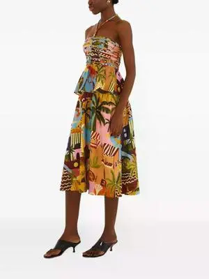 Farm Rio Tropical Painting Ruched Midi Dress - Neutrals