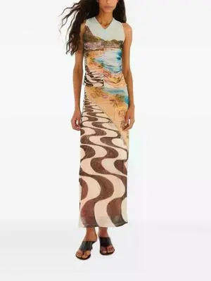 Farm Rio Copacabana Graphic-print Mesh Maxi Skirt