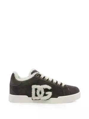 Dolce & Gabbana Dg Logo Shearling-trim Sneakers - Grey