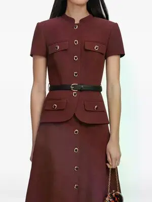 SELF-PORTRAIT Belted Peplum-waist Midi Dress - Brown