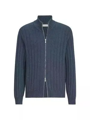 Brunello Cucinelli Cashmere Ribbed Cardigan With Zip - Blue