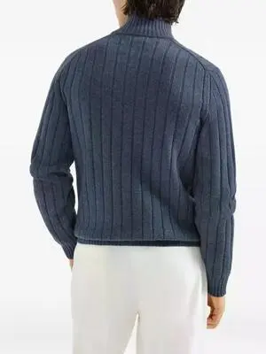 Brunello Cucinelli Cashmere Ribbed Cardigan With Zip