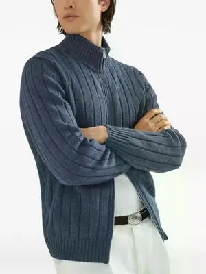 Brunello Cucinelli Cashmere Ribbed Cardigan With Zip