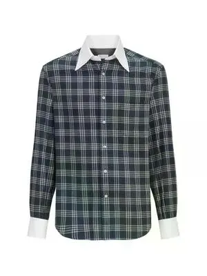 Brunello Cucinelli Tartan Flannel Shirt With Contrast Italian Collar And Cuffs - Blue