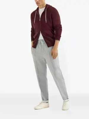 Brunello Cucinelli Cashmere Hooded Knit Sweatshirt With Zipper Red