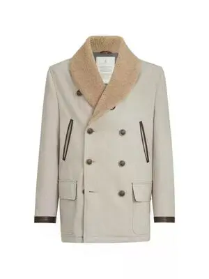 Brunello Cucinelli Wool And Cashmere Cavalry Coat With Shearling Collar And Thermore® Padding