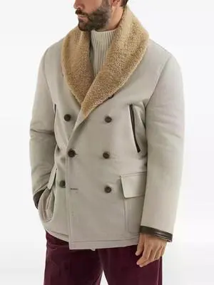 Brunello Cucinelli Wool And Cashmere Cavalry Coat With Shearling Collar And Thermore® Padding