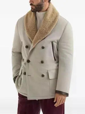 Brunello Cucinelli Wool And Cashmere Cavalry Coat With Shearling Collar And Thermore® Padding