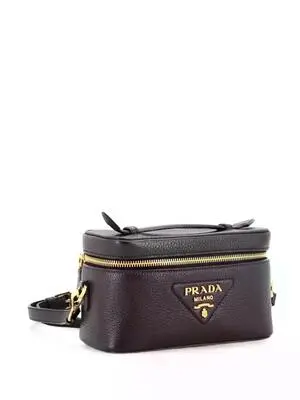 Prada Convertible Top Handle Vanity Vitello Daino Mini Shoulder Bag - Black