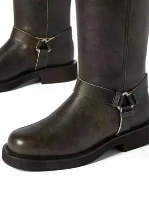 Brunello Cucinelli Leather Biker Boots With Shiny Loops