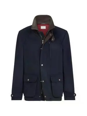 Brunello Cucinelli Virgin Wool Cloth Field Jacket With Nappa Leather Inserts