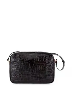 Saint Laurent Lou Camera Bag Crocodile Embossed Leather Small Crossbody Bag - Black