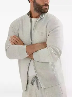 Brunello Cucinelli Cashmere Double Knit Zipper Cardigan - Grey