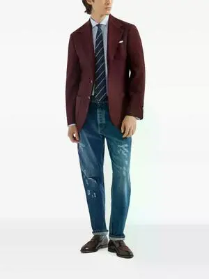 Brunello Cucinelli Cashmere Panama Deconstructed Blazer With Patch Pockets And Metal Buttons - Red