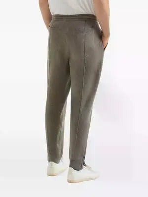 Brunello Cucinelli Cashmere Double Knit Trousers With Crête Detail And Elasticated Zipper Cuffs - Green