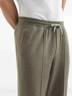 Brunello Cucinelli Cashmere Double Knit Trousers With Crête Detail And Elasticated Zipper Cuffs - Green