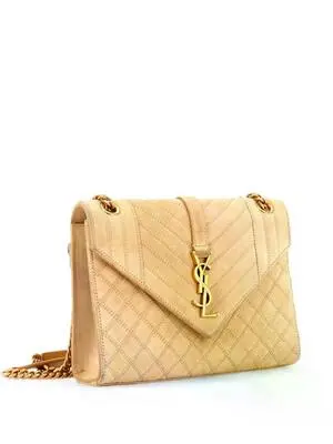 Saint Laurent Classic Monogram Envelope Satchel Quilted Suede Small Shoulder Bag - Neutrals