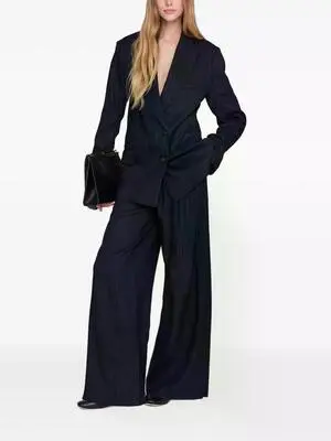 ANINE BING Paola Navy Pinstripe Wide-leg Trousers - Blue