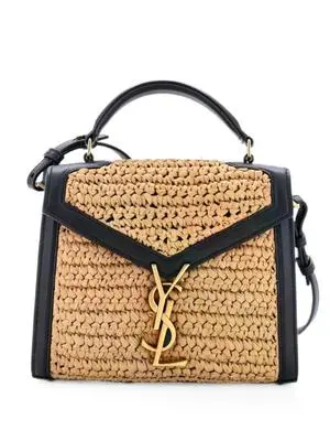 Saint Laurent Cassandra Top Handle Bag Raffia With Leather Mini Satchel