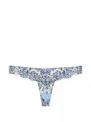 FLEUR DU MAL Hydrangea Embroidered Thongs - Blue