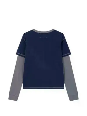 STUDIO TOMBOY Layered Button-down Long-sleeve Cotton Sweatshirt