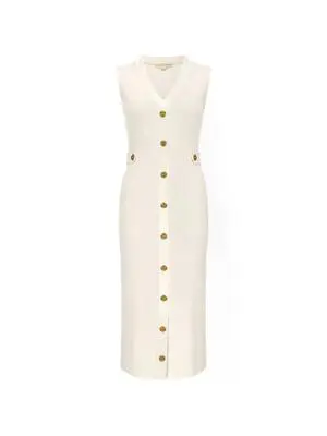 Michael Kors Sleeveless V-neck Button-down Midi Dress - Neutrals