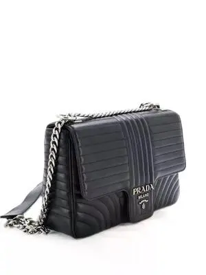 Prada Chain Flap Diagramme Quilted Leather Large Shoulder Bag - Black