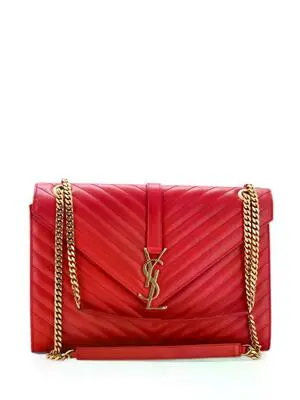 Saint Laurent Classic Monogram Envelope Satchel Matelasse Chevron Leather Large Shoulder Bag