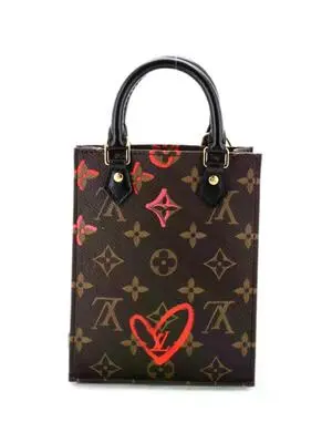 LOUIS VUITTON Petit Sac Plat Bag Limited Edition Fall In Love Monogram Canvas Tote Bag - Brown