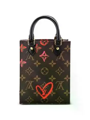 LOUIS VUITTON Petit Sac Plat Bag Limited Edition Fall In Love Monogram Canvas Tote Bag - Brown