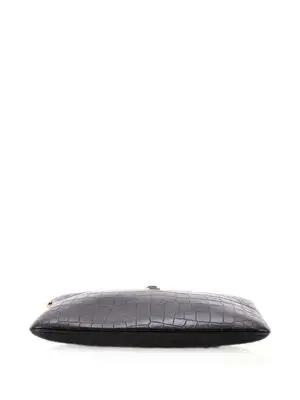 Saint Laurent Classic Monogram Tablet Wristlet Pouch Crocodile Embossed Leather Clutch Bag
