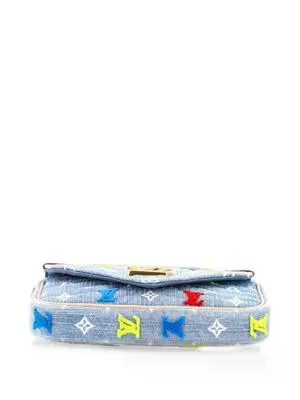LOUIS VUITTON New Wave Chain Pochette Monogram Embroidered Quilted Denim Crossbody Bag - Blue