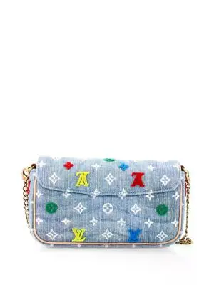LOUIS VUITTON New Wave Chain Pochette Monogram Embroidered Quilted Denim Crossbody Bag - Blue