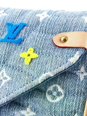 LOUIS VUITTON New Wave Chain Pochette Monogram Embroidered Quilted Denim Crossbody Bag - Blue