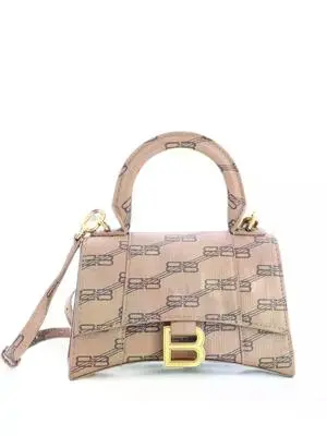 Balenciaga Hourglass Top Handle Bag Bb Coated Canvas Xs Crossbody Bag - Brown