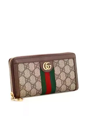 Gucci Ophidia Zip Around Wallet Gg Coated Canvas Small Wallets - Brown